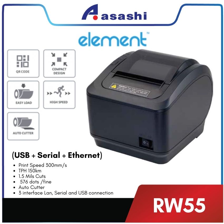 Element RW55 3” Thermal Receipt Printer (USB + Serial + Ethernet ...