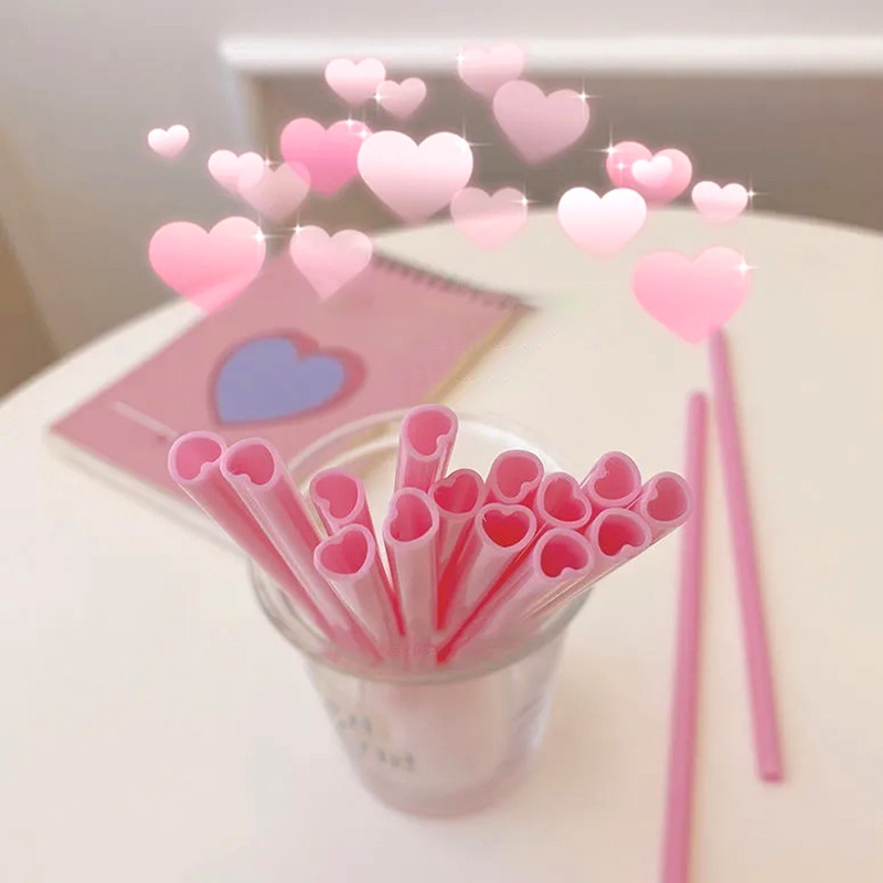Creative Heart Shaped Pink Straws Creative Portable Plastic Straws ...