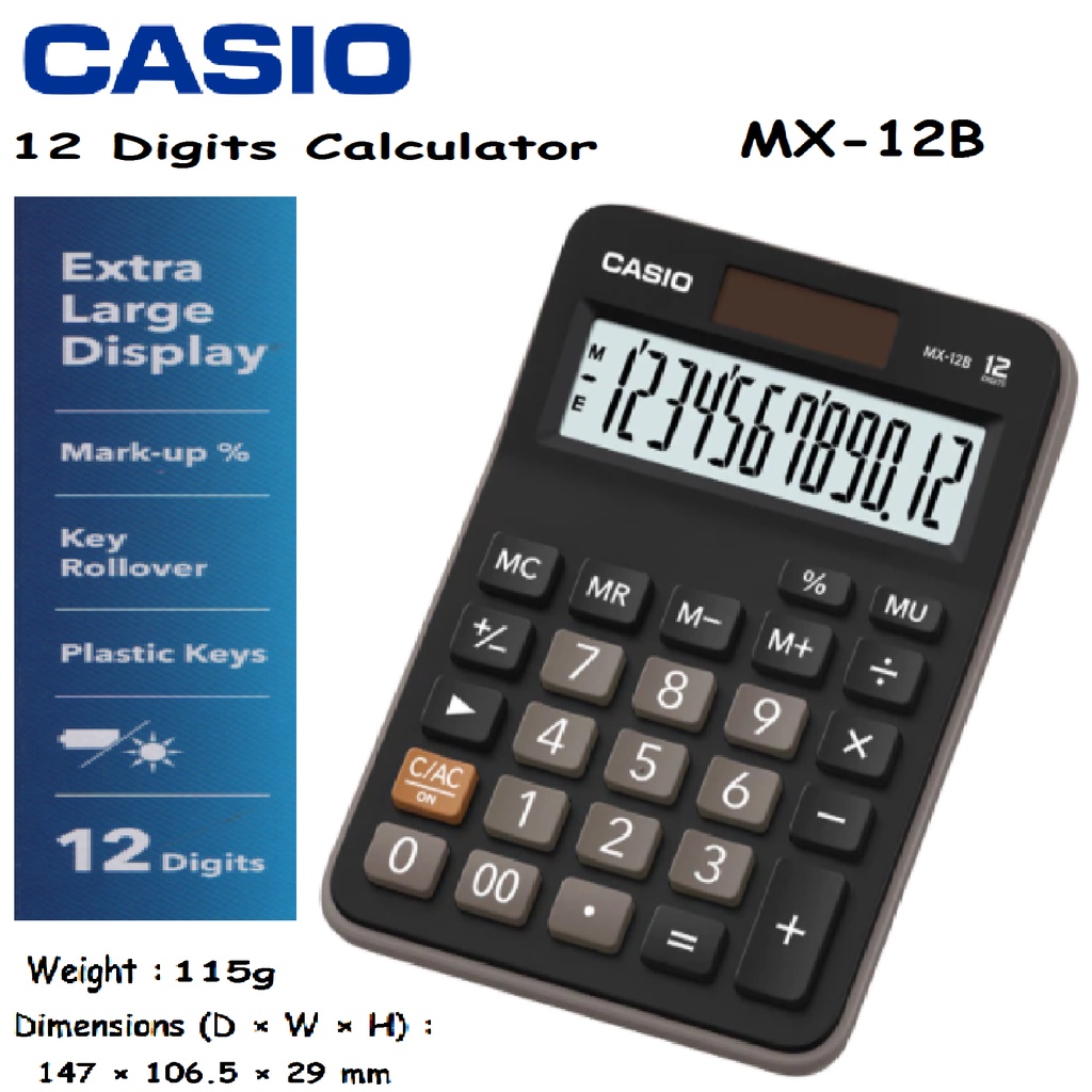 Casio 12 Digits Calculator New Model Solar & Battery MX-12B MX 12B MX12B (Original) | Shopee ...