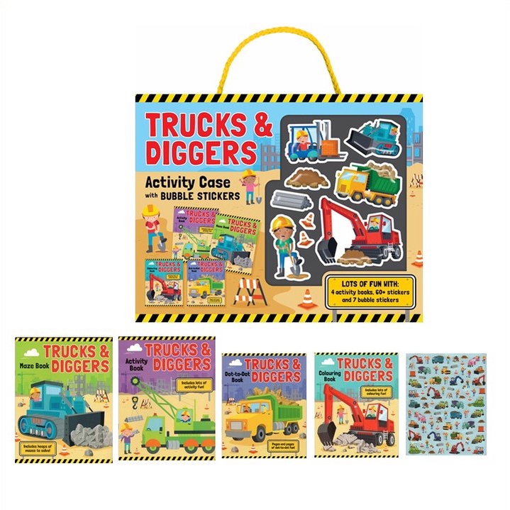 Trucks Diggers Stickers Fun Colouring Activity Case Gift Set With ...