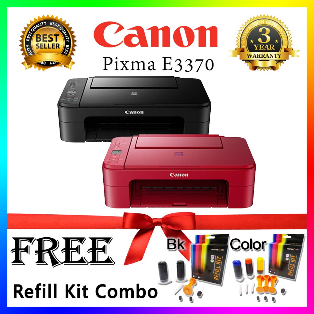 Canon E3370 Pixma Wireless All-in-One Printer (Black / Red) (replacement model for E3170 ...