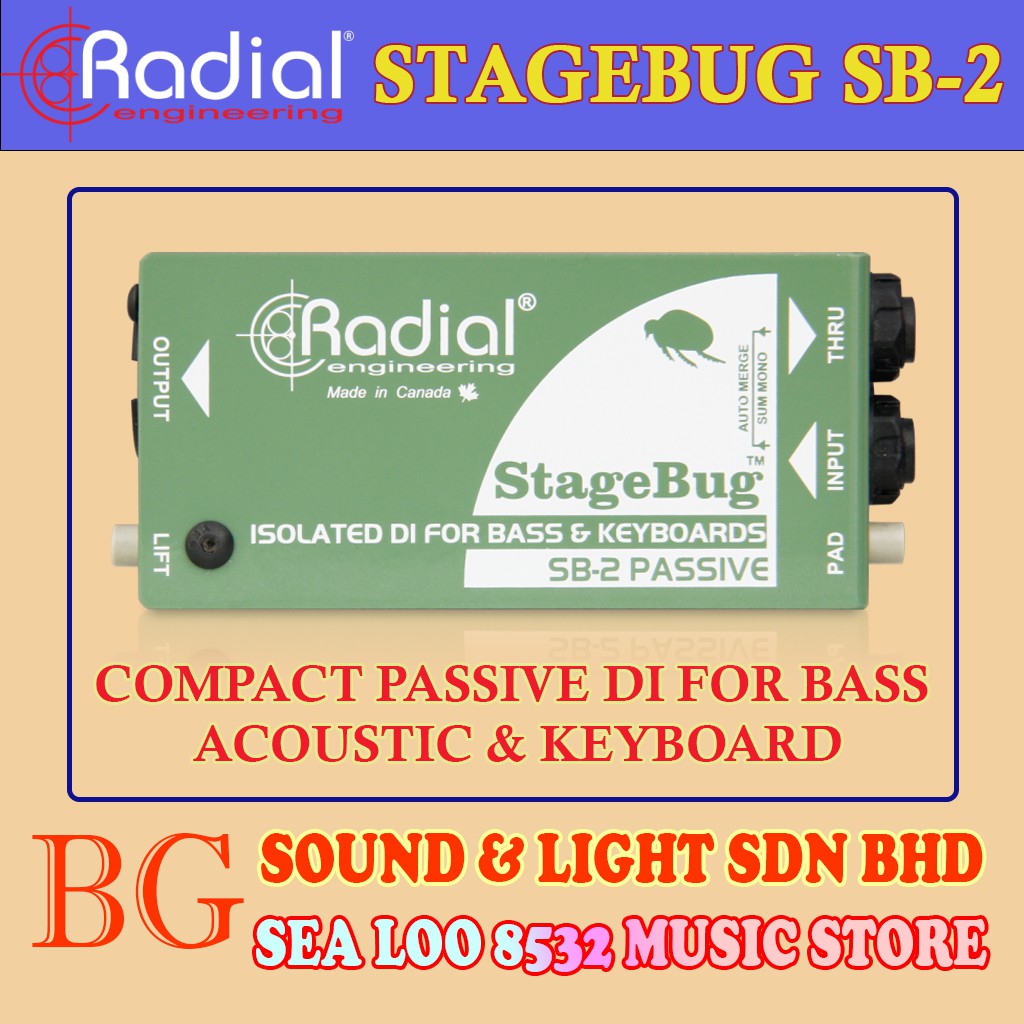RADIAL ENGINEERING STAGEBUG SB2 / SB-2 COMPACT PASSIVE DIRECT BOX FOR BASS, ACOUSTIC & KEYBOARD ...