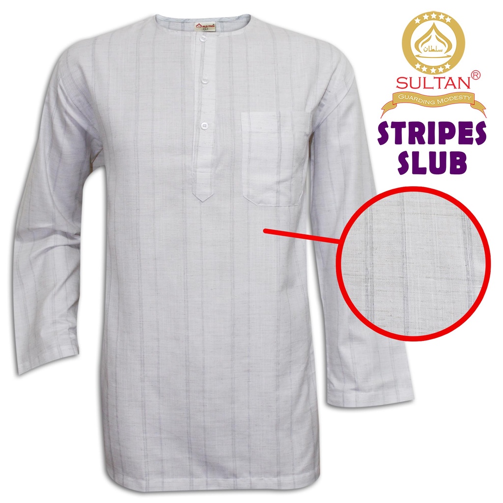 SULTAN KURTA LELAKI / MEN'S - STRIPES SLUB - ROUND NECK FULL SLEEVES ...