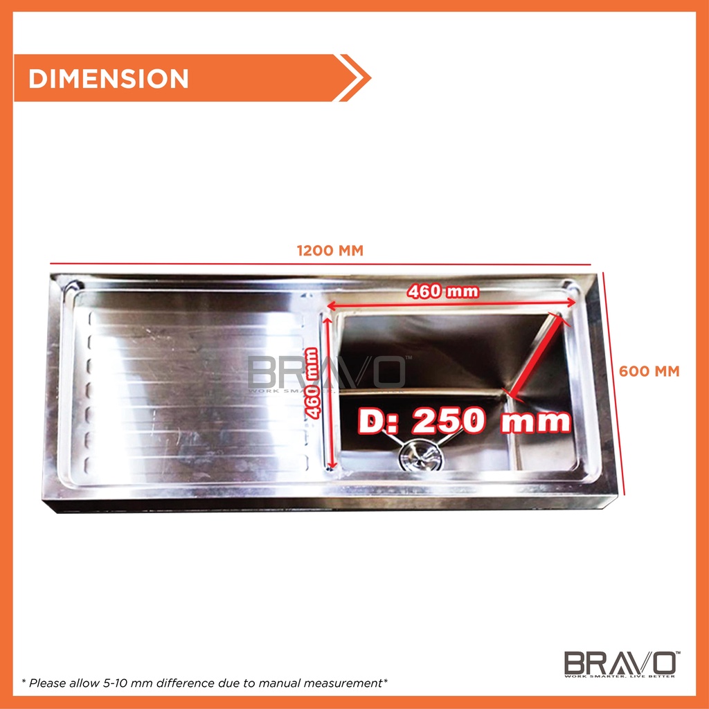 BRAVO Kitchen Sink Sinki Dapur Stainless Steel Kitchen Table with Rack Sink Stainless Steel ...