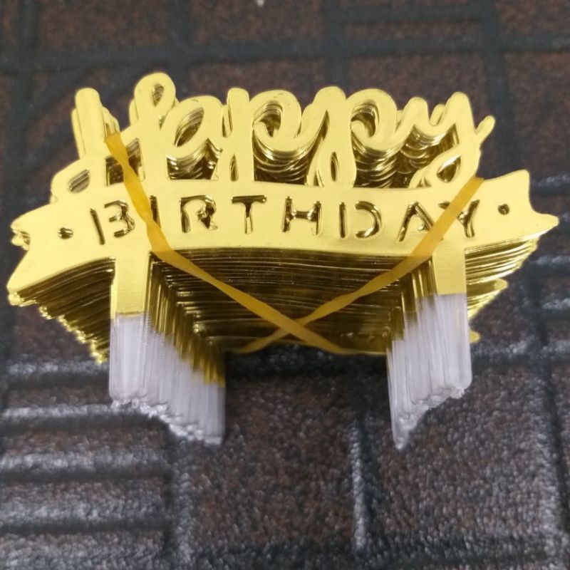 GOLD RIBBON SHAPE HAPPY BIRTHDAY TOPPER | Shopee Malaysia