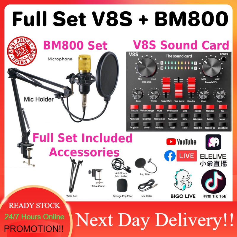 *READY STOCK* Full Set V8S Sound Card + BM800 Condenser Microphone Set ...