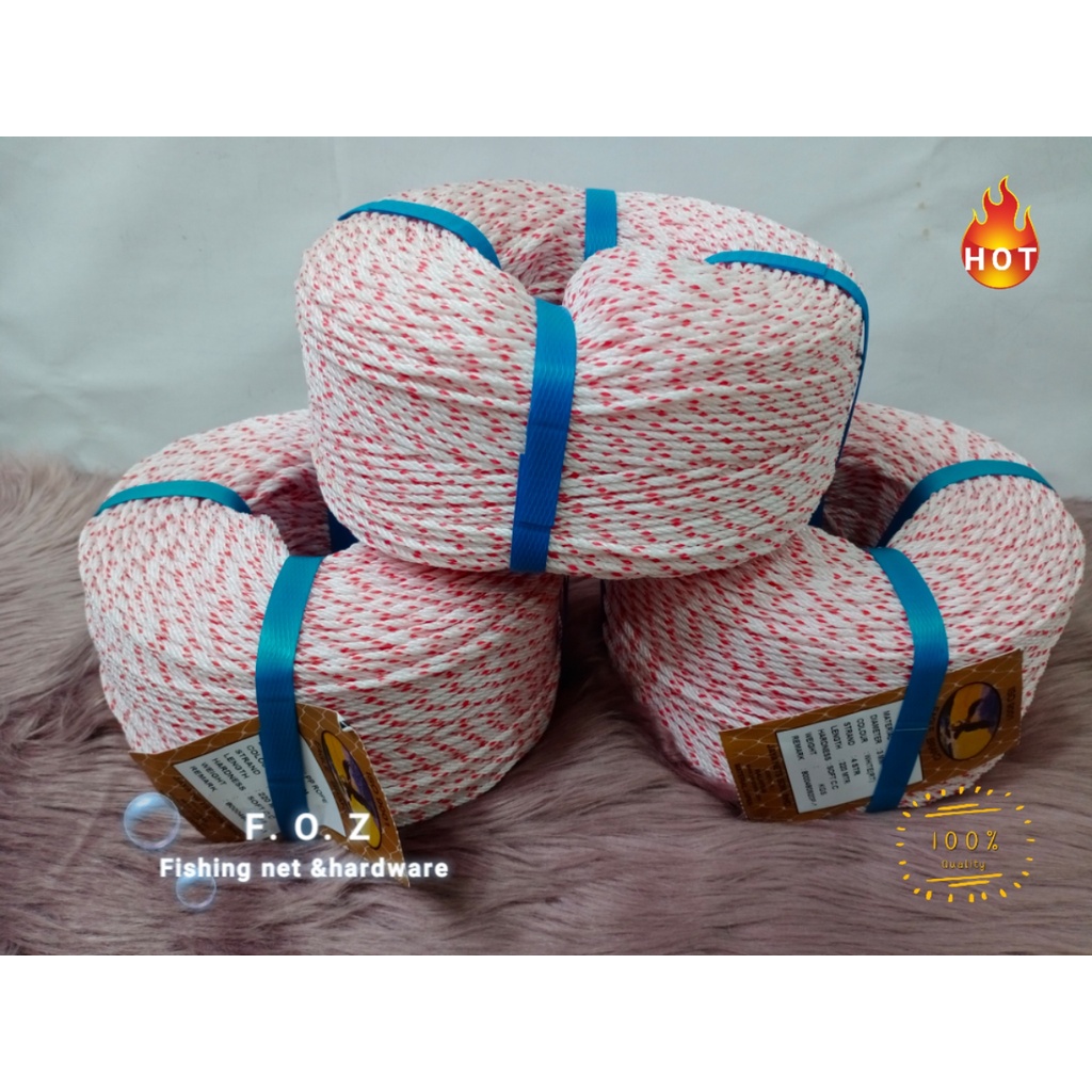 PP Rope 3mm x 220 Mtr (4STR) Colour White+Red Nylon Rope Tali PP ...