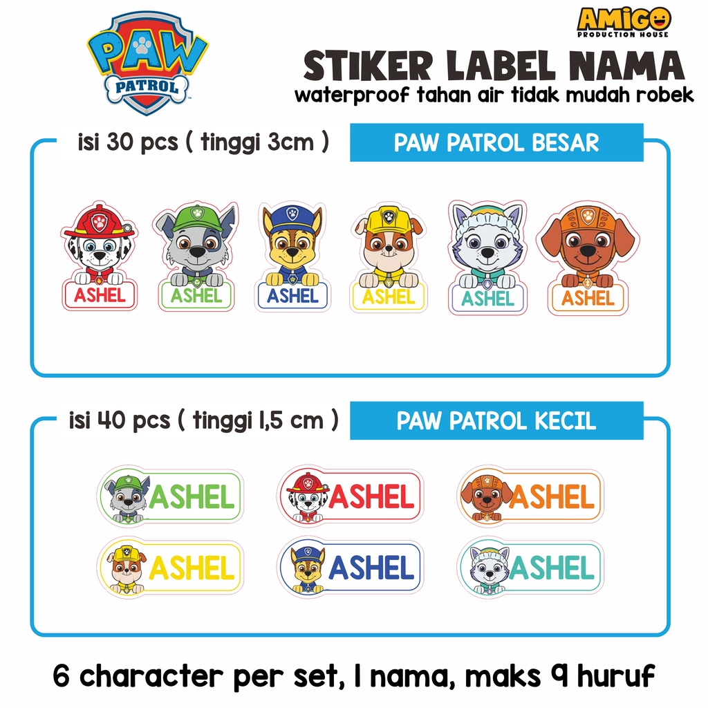 Children's Name Labels Paw Patrol Stickers Stationery ATK Disney ...