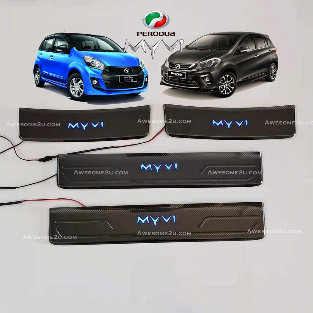 Perodua Myvi 2012-2021 Carbon Fiber Led Door Side Step Sill Plate Guard ...