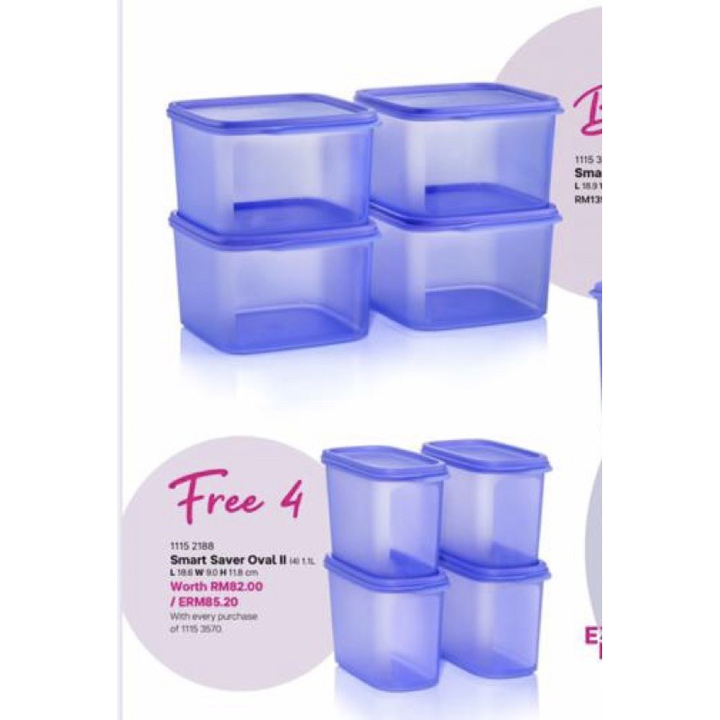 Tupperware Smart Saver Square ll 2.5L （4）Oval ll 1.1L （4） | Shopee Malaysia