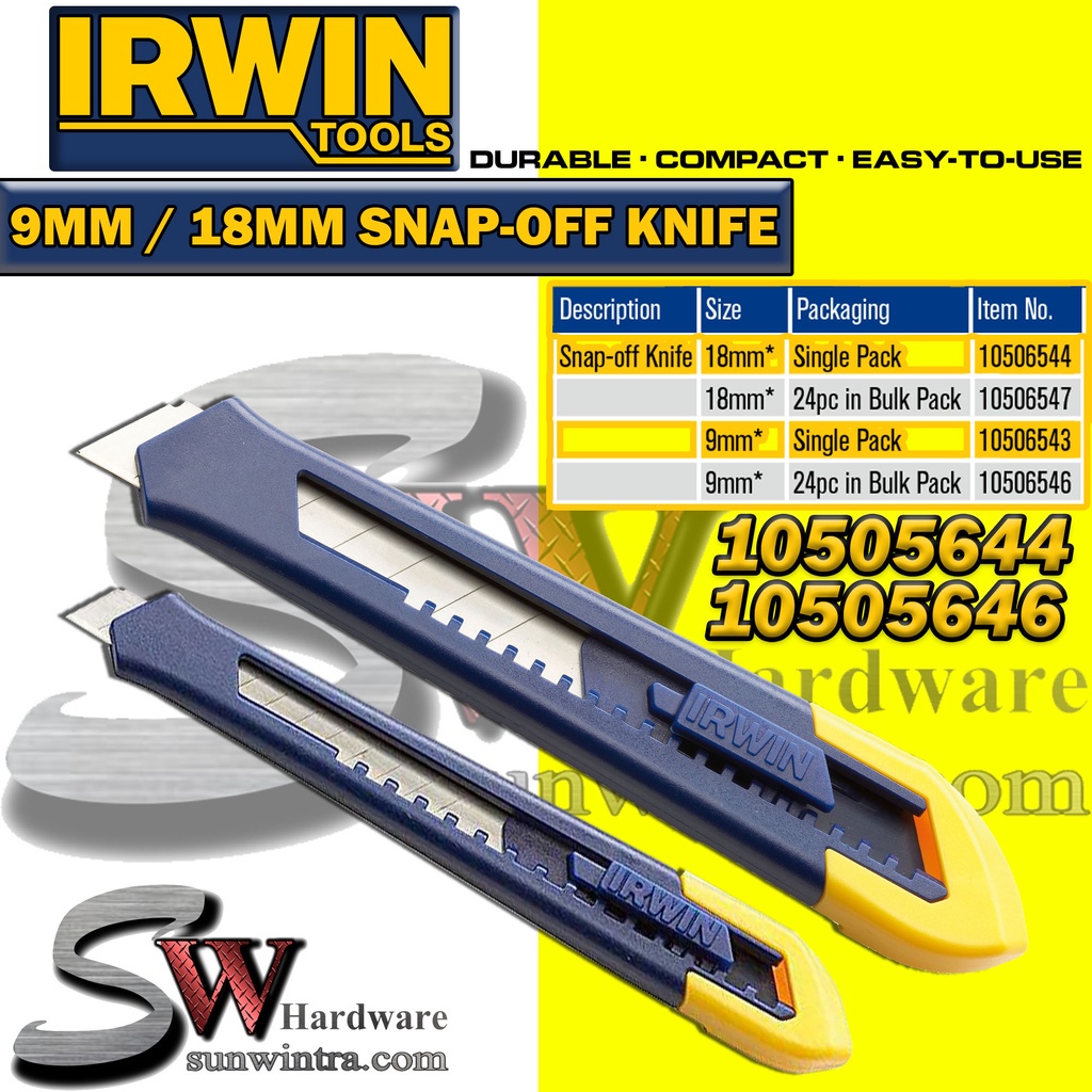 IRWIN 9MM / 18MM Snap-Off Knife Snap-Off Cutter #10506547 #10506546 ...