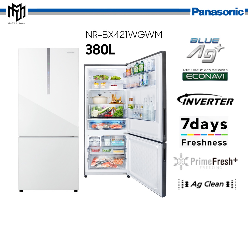 Panasonic NR-BX421WGWM/NR-BX421WGKM/NR-BX421BPSM 2-door Bottom Freezer ...
