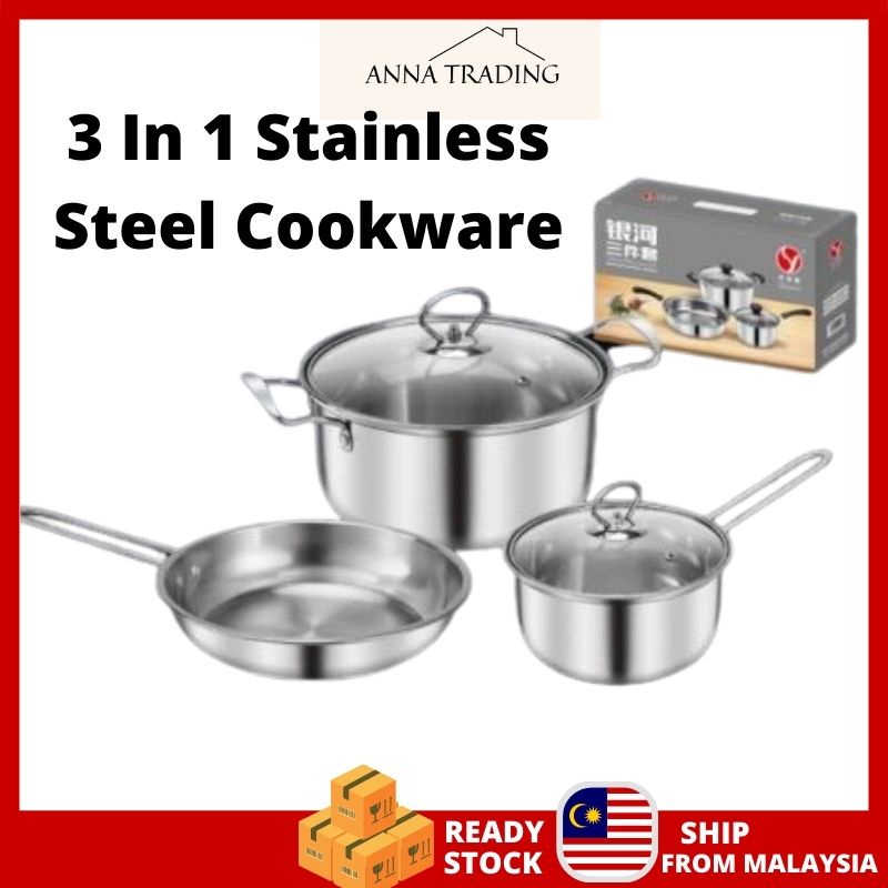 🔥Ready stock🔥 High Quality 3 In 1 Stainless Steel Cookware Set- Gift ...