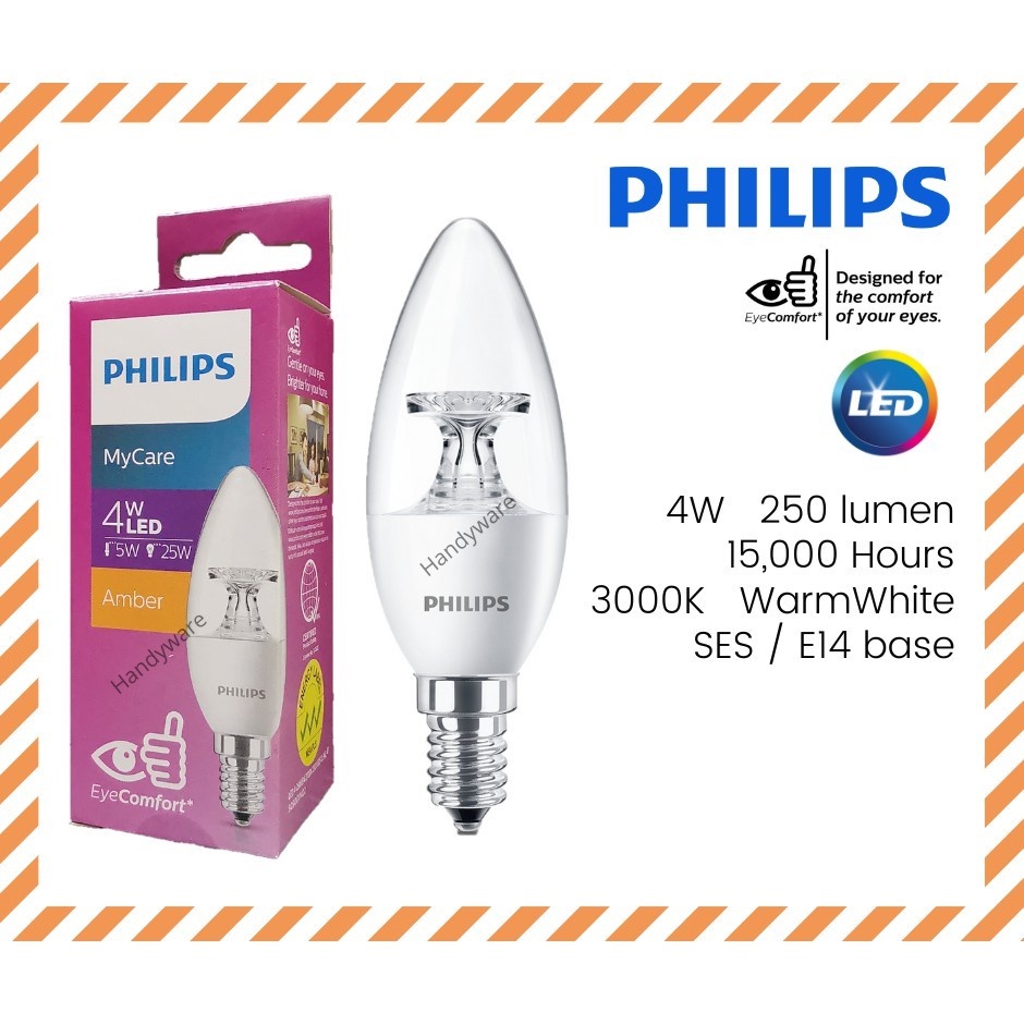 2025 [NEW] Philips 4W LED Candle E14 / SES (B35) Eye Comfort LED ...