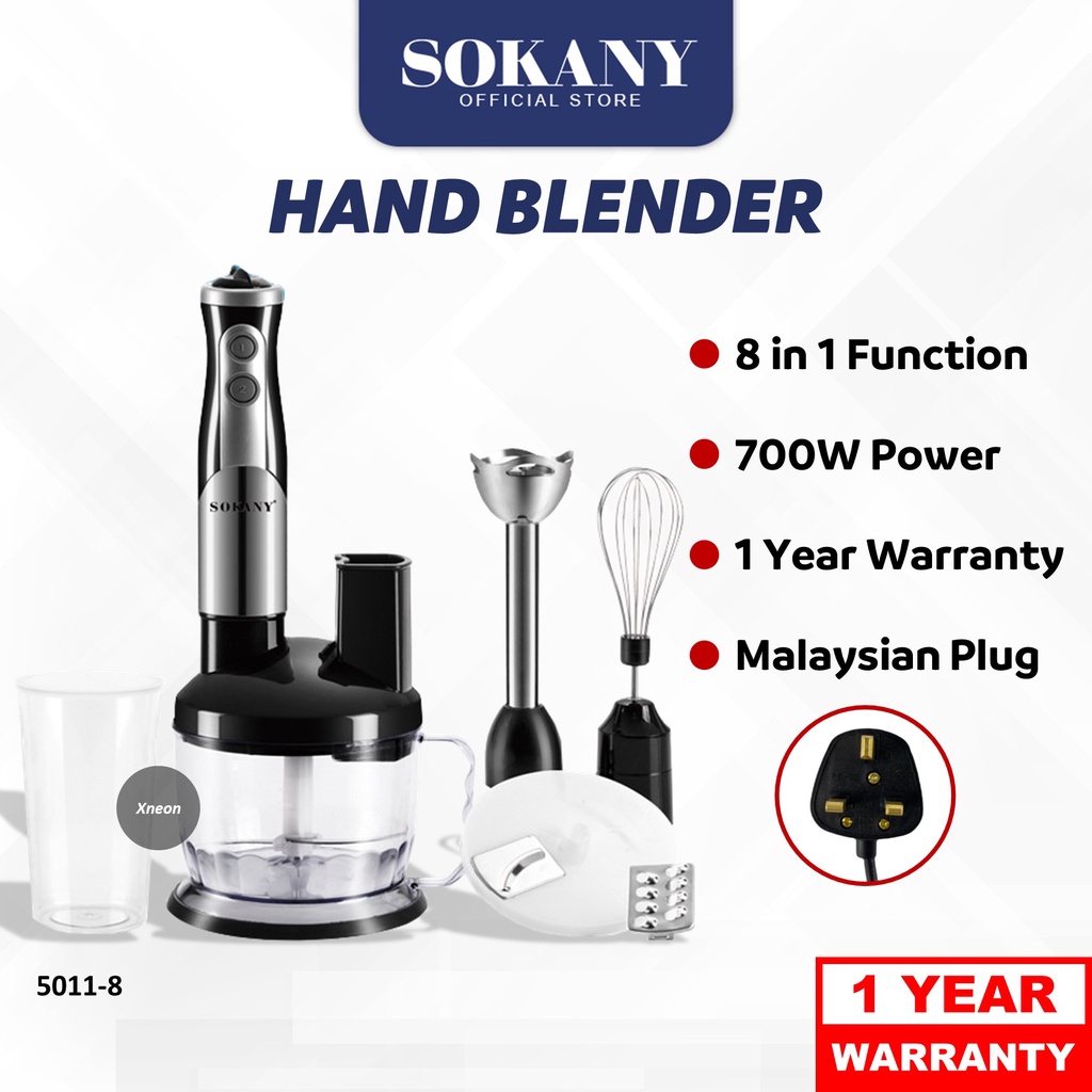 🔥𝗢𝗥𝗜𝗚𝗜𝗡𝗔𝗟 | SOKANY 8 IN 1 HAND BLENDER 700W | 5011-8 | FOOD PROCESSOR | SET PENGISAR PEGANG ...