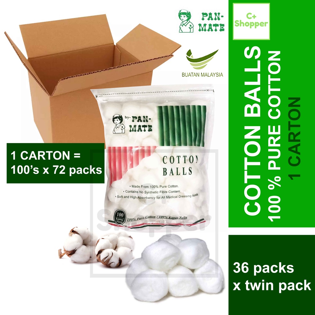 C+ Shopper Pan-Mate Cotton Balls Twin Pack 100's x 72 packs (1 carton ...