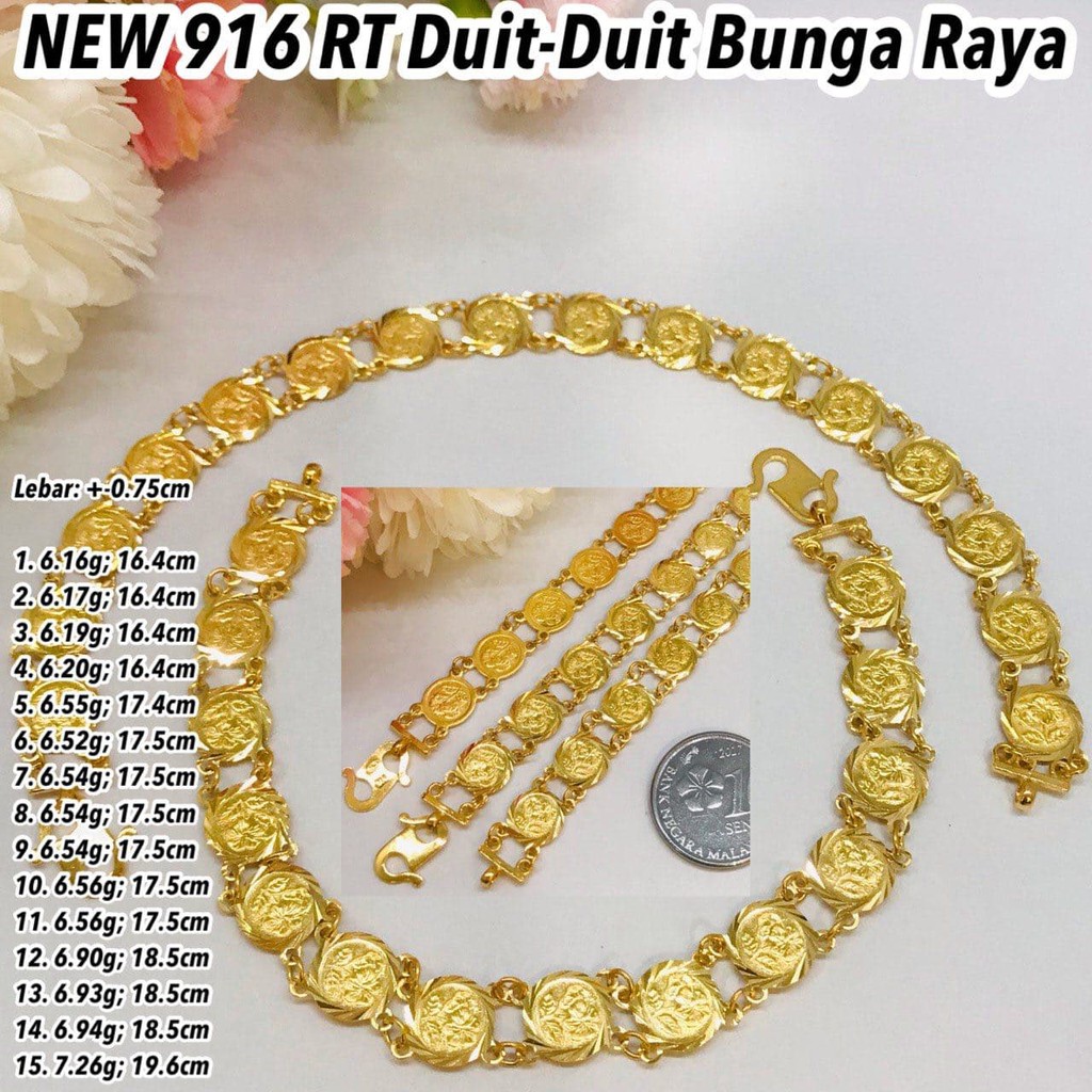 NEW GOLD 916 Rantai Tangan Duit-Duit Bunga Raya 6g 050823 | Shopee Malaysia