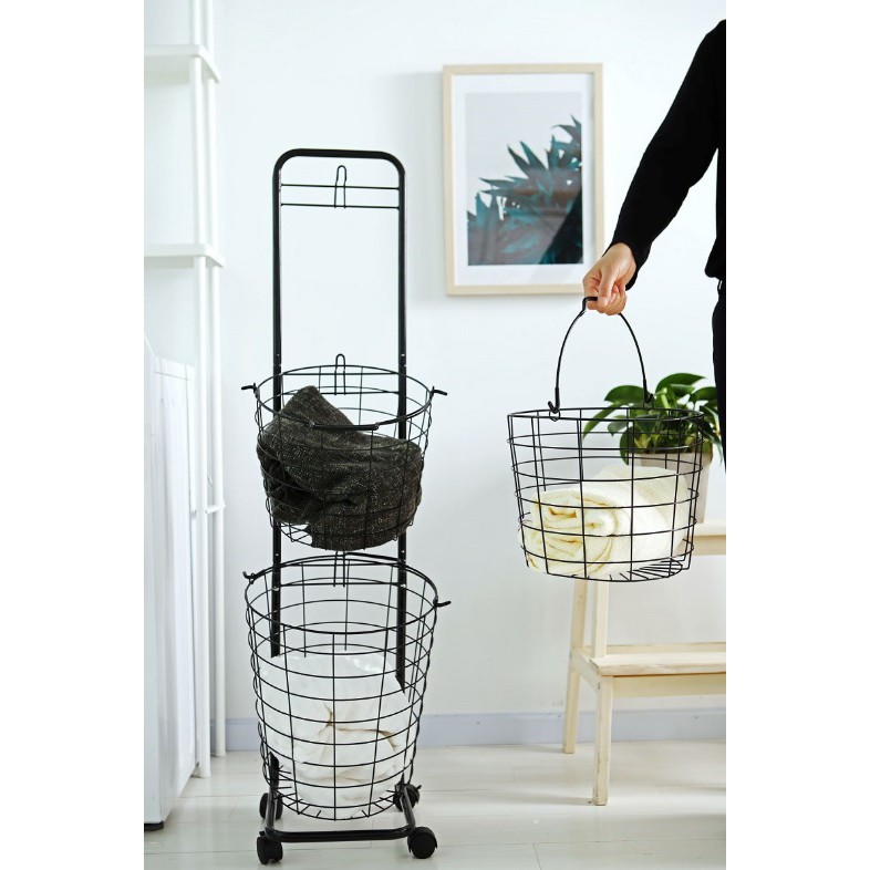 Bakul Baju 3 Tier Laundry Basket with Wheels (22x33x123cm) Laundry Rack ...