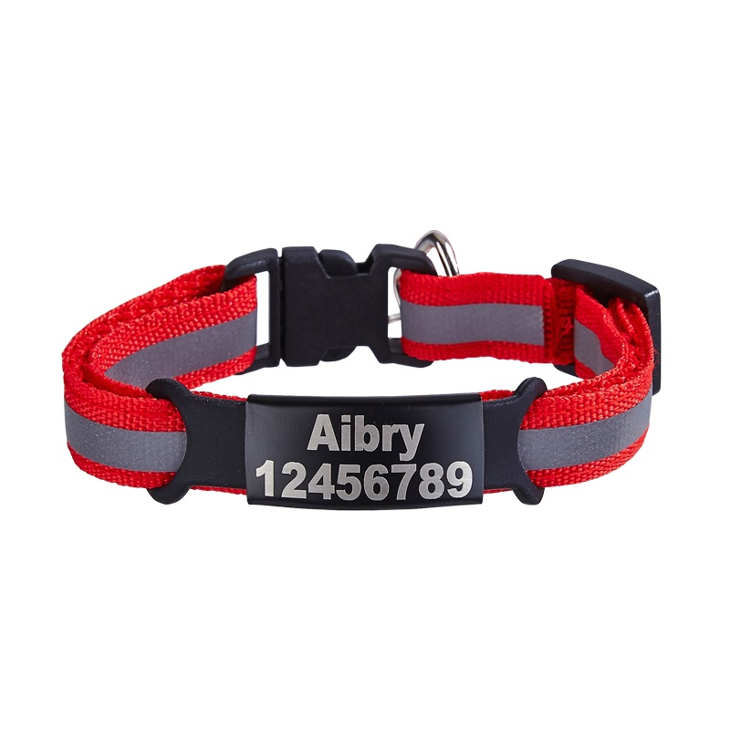 Custom ID Name Tag Cat Collar Bell Necklace Safety Reflective Nylon ...