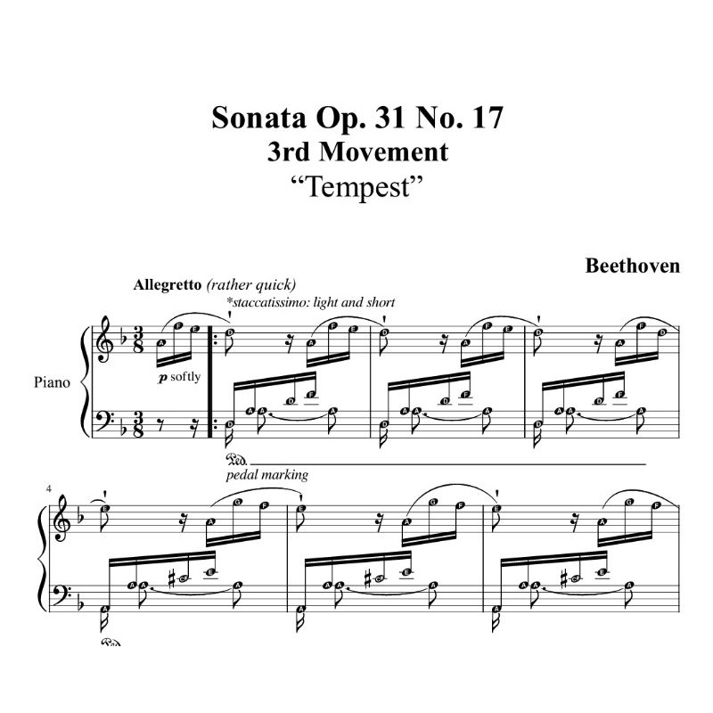 Sonata Op. 31 No. 17 "Tempest" 3rd Movement only Beethoven | Piano Sheet Music Self-learning ...