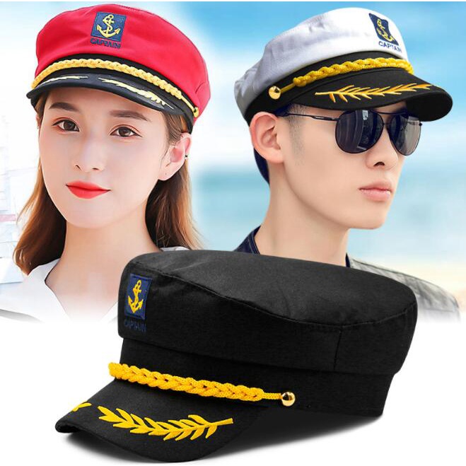 Black Adult Yacht Military Hats Boat Skipper Ship Sailor Captain Costume Hat Adjustable Cap Navy ...
