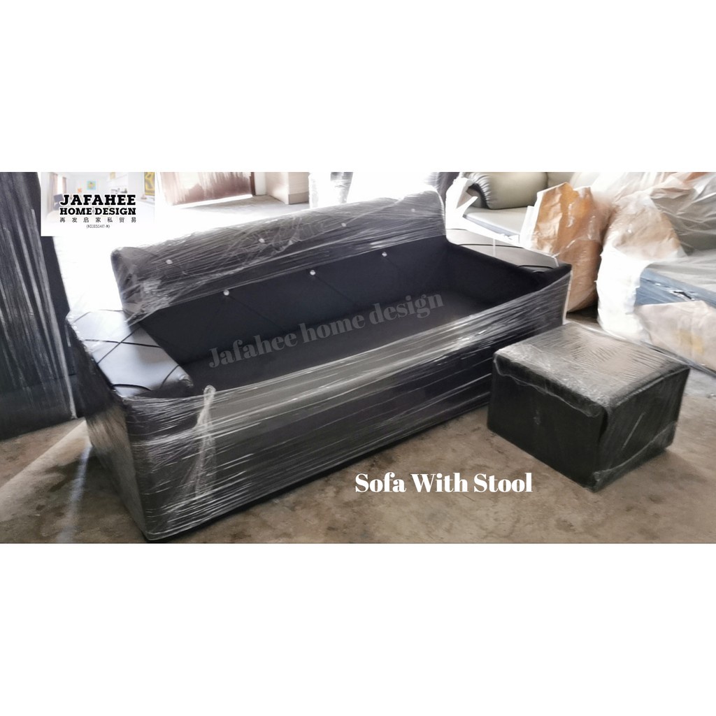 JFH 3 seater L shape sofa with stool (PVC sofa) (PU leather) (BLACK ...
