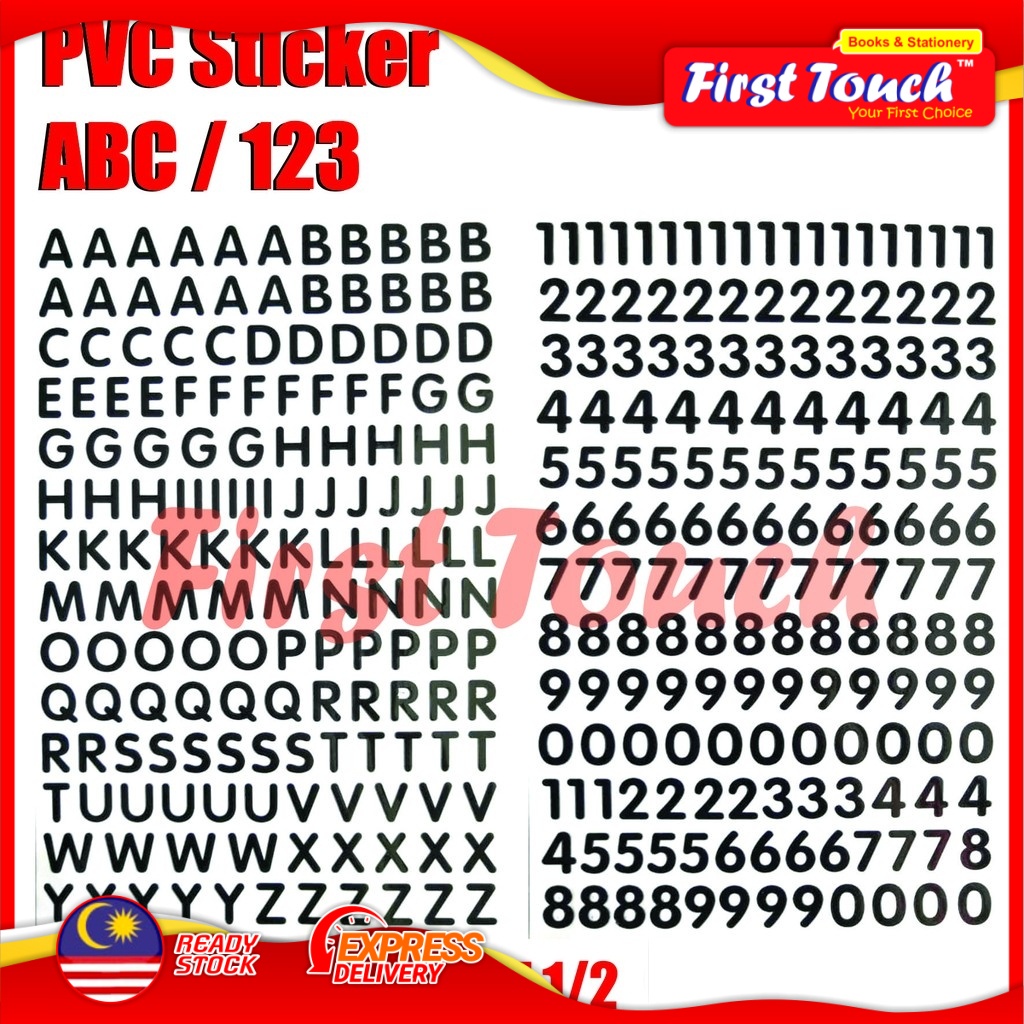 PVC Waterproof Sticker ABC Alphabet 123 Number (1 sheet)字母数字贴纸Letter ...