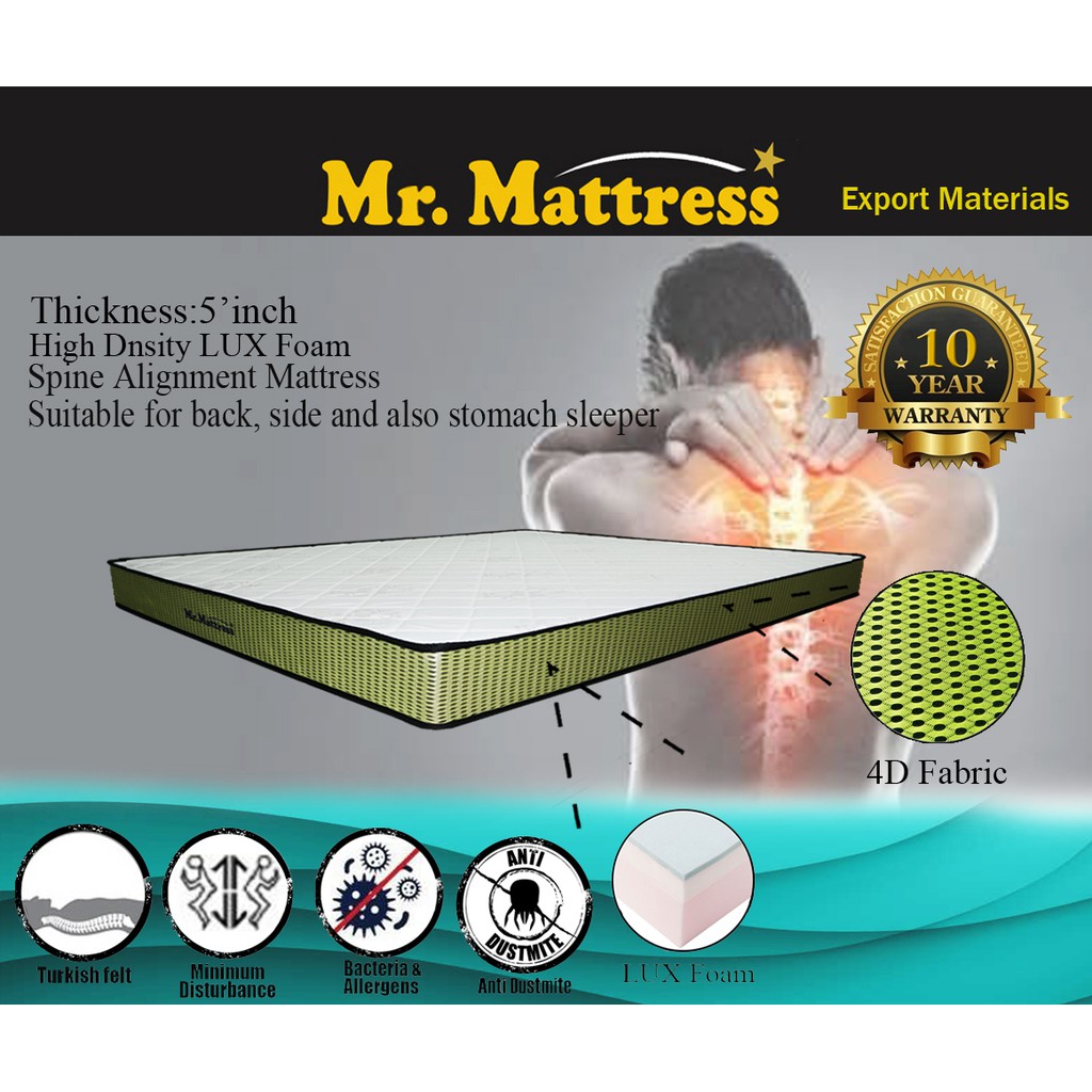 High Density LUX Foam Spine Alignment Leaves Tight Mattress 5inch ...