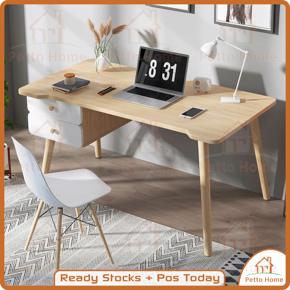 [120cm + 2 Drawers] Muji Style Study Table With Drawer Computer Table Office Table | Shopee Malaysia
