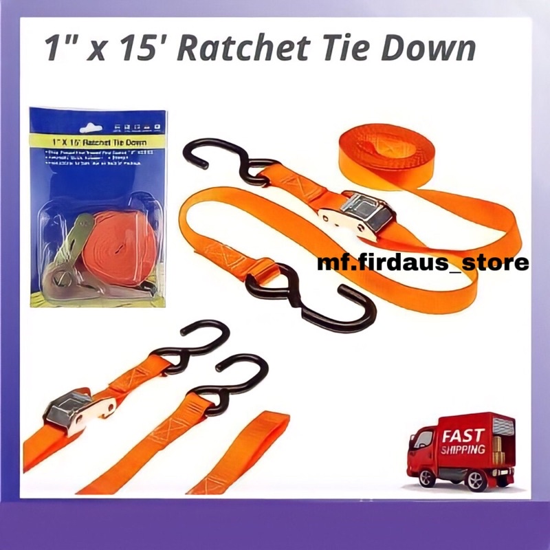 Ratchet Strap Tie-Down WITH METAL LOCK TALI PENGIKAT CANVAS MOTOR ...