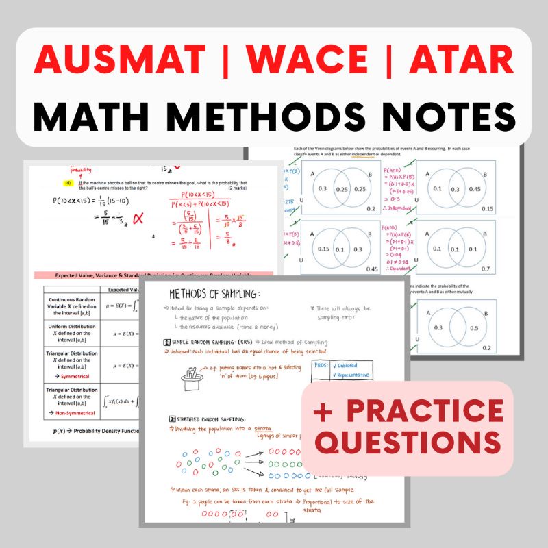 AUSMAT Notes ATAR 96.40 Math Methods Notes (Softcopy) [WACE Notes ...