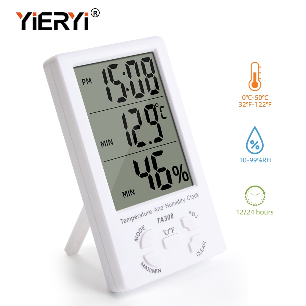 Digital large LCD screen clock temperature and humidity meter TA308 ...