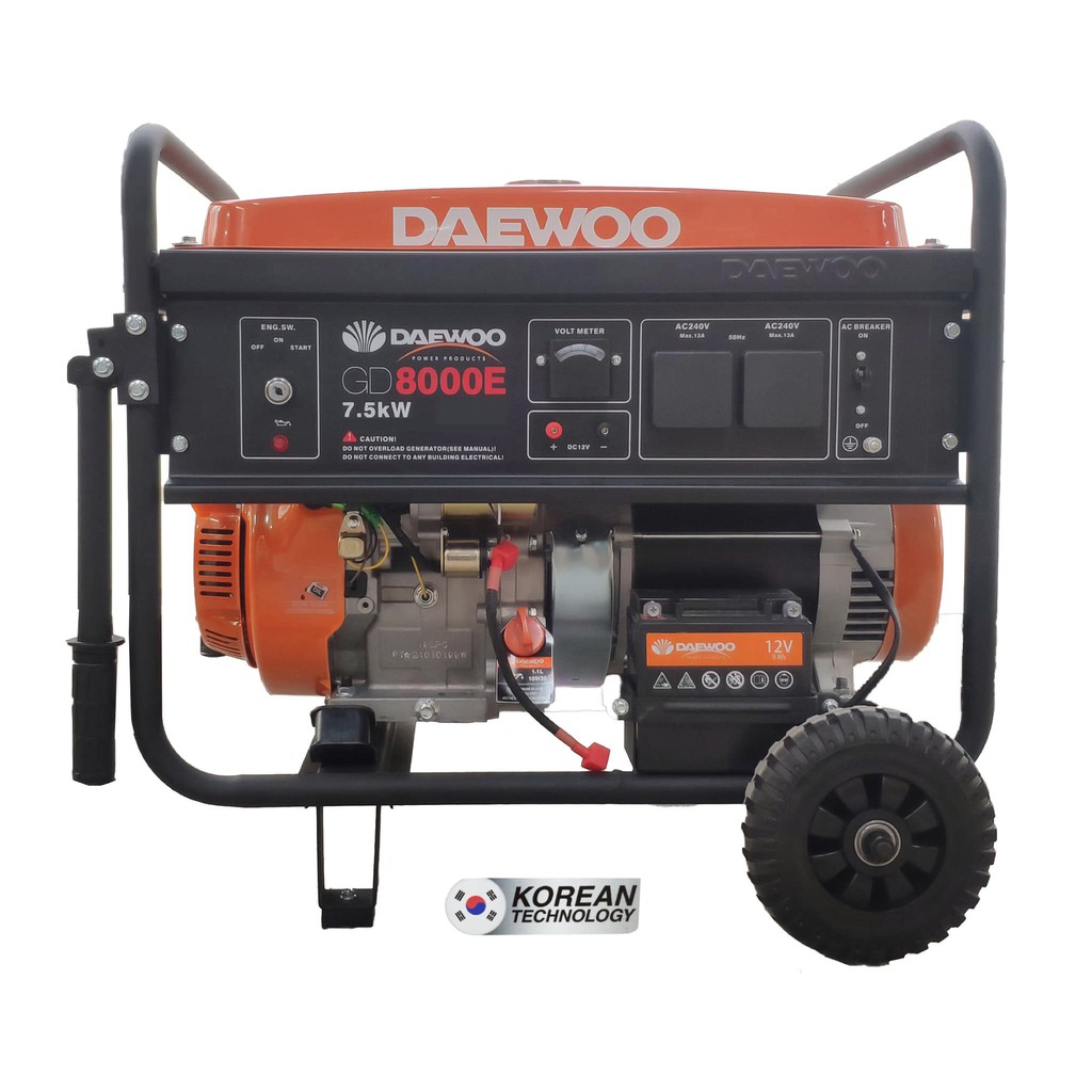 DAEWOO 7500W Gasoline Generator with Key Electric Start & Big Wheel ...