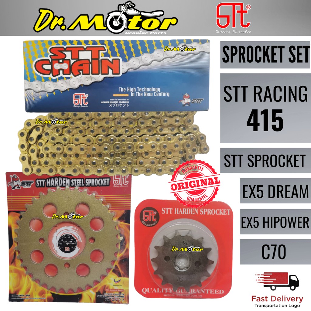 HONDA EX5 DREAM STT 415 HEAVY DUTY CHAIN RANTAI GOLD EMAS STT SPROCKET ...