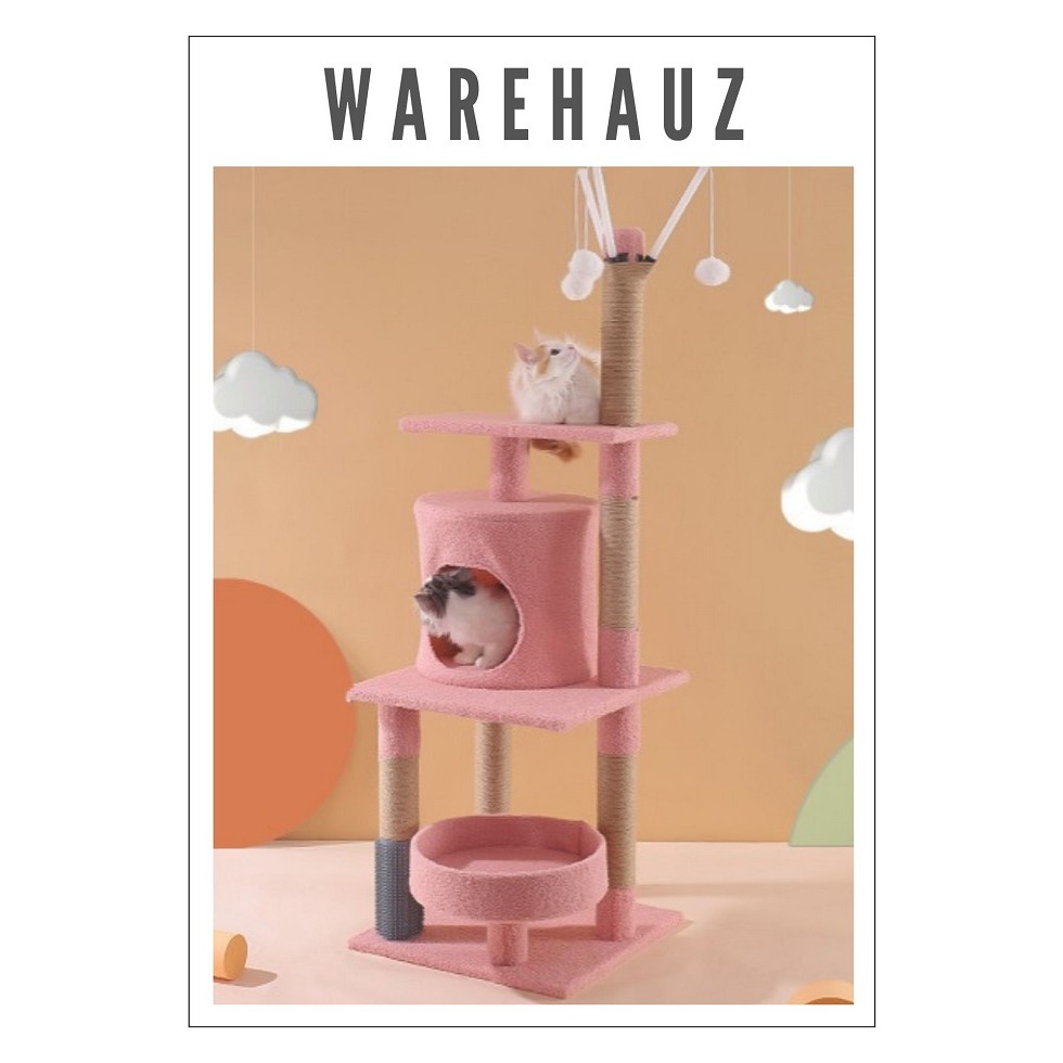 Bright Pink Or Yellow 2 Levels Cat Climbing Post With Multiple ...