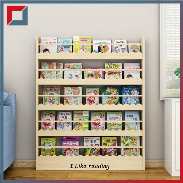 Children's bookshelf picture book rack solid wood wall hanging simple ...