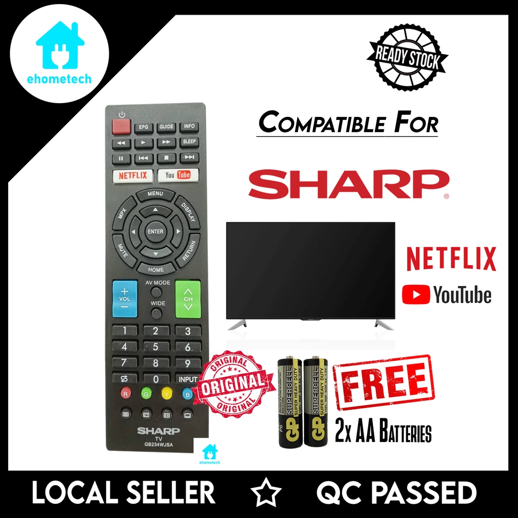 Original Sharp Youtube Netflix Smart LED Flat Panel TV Remote Control | Shopee Malaysia