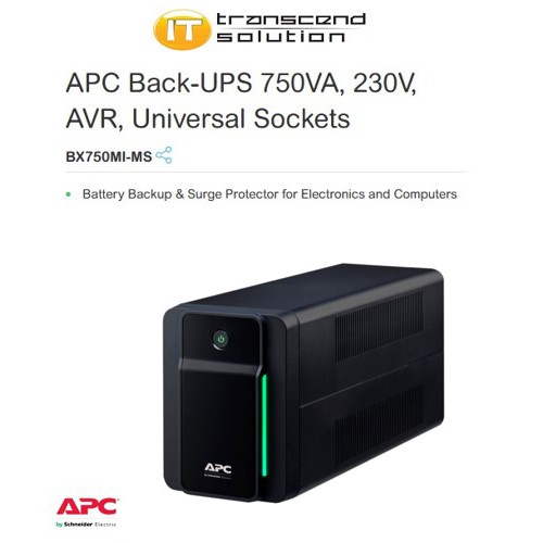 APC Back-UPS 750VA, 230V, AVR, Universal Sockets ( APC BX750MI-MS ...