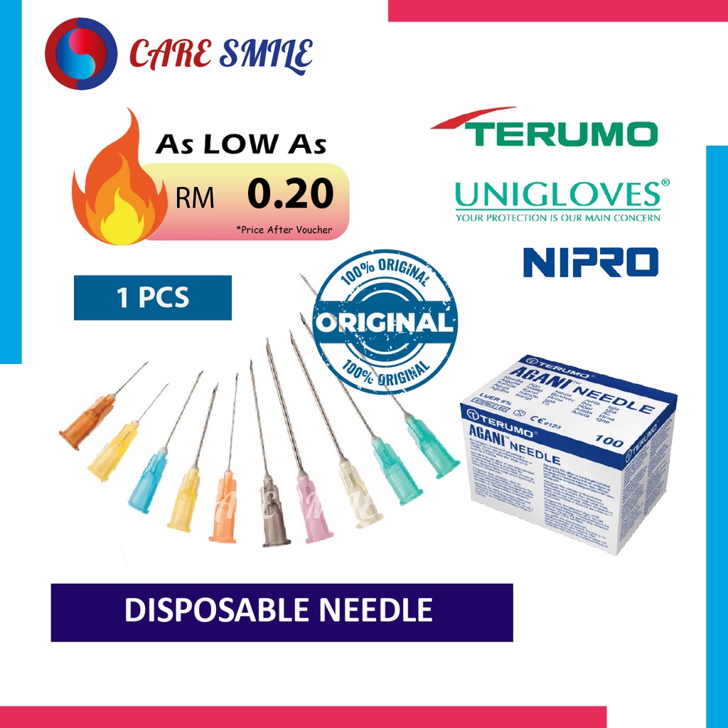 Needle Jarum Syringe Picagari Sterile 1's TERUMO UNIGLOVES NIPRO - 18G ...