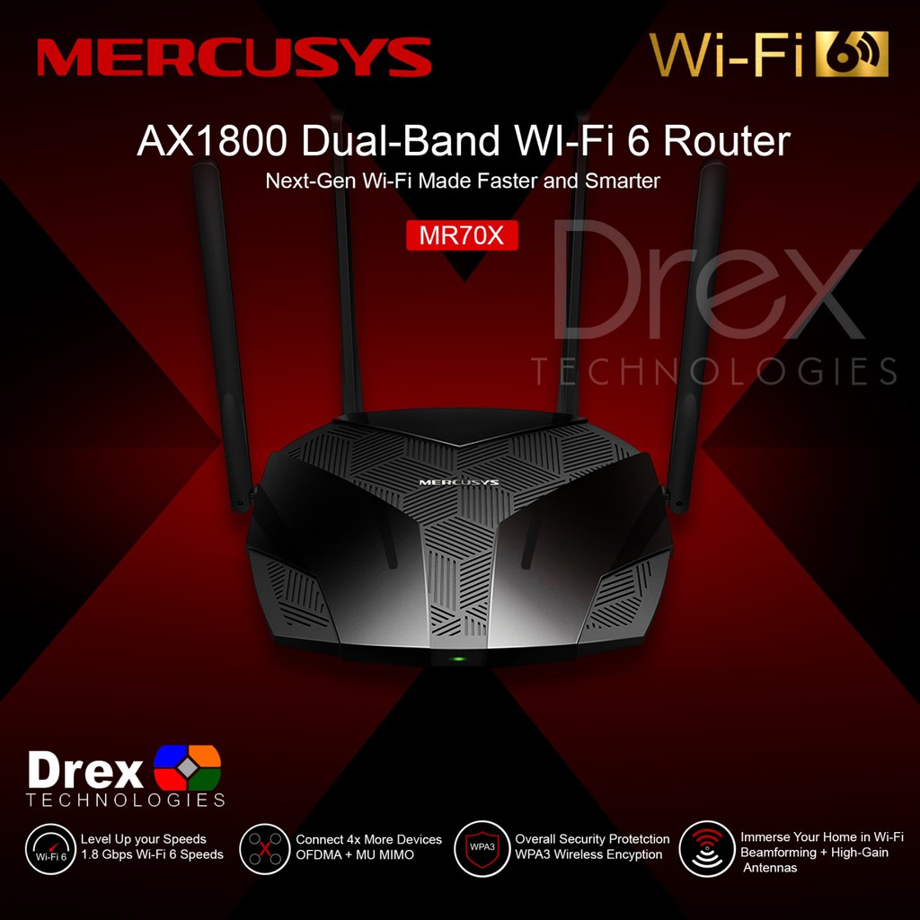 Mercusys MR70X AX1800 Dula-Band Wi-fi 6 Router Faster and Smarter Wi-fi ...