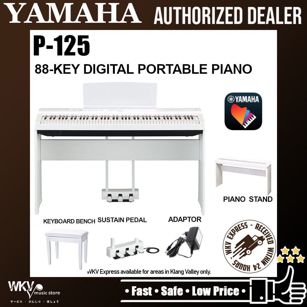 Yamaha P-125 88 keys Digital Piano Package with Bench, Stand, Pedal -White (P125/ P-125 ...