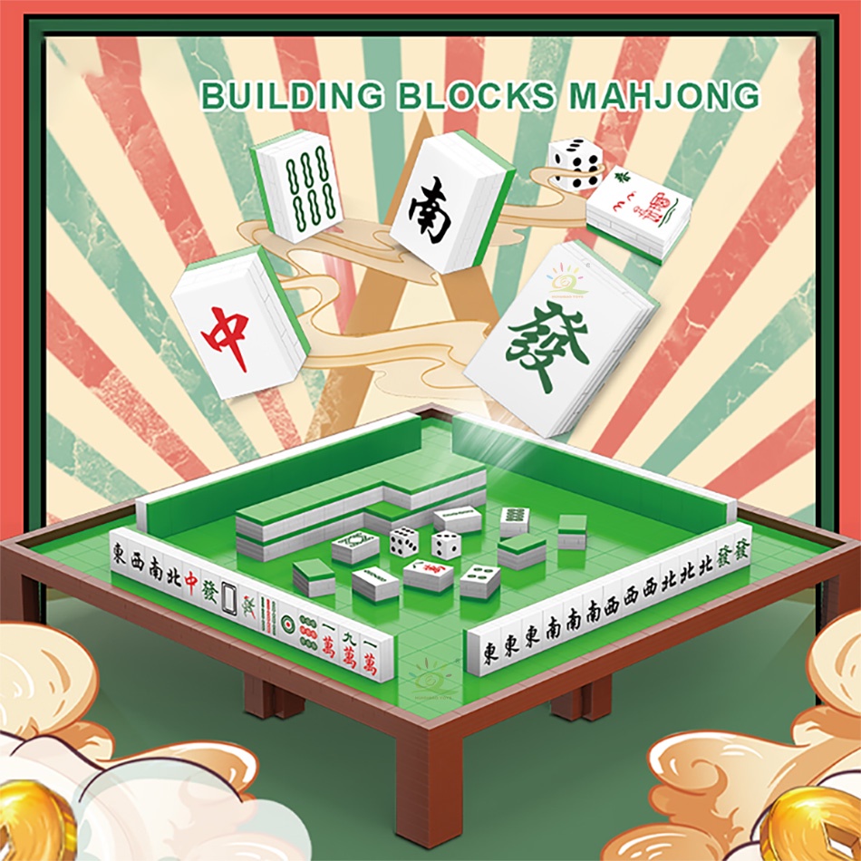Classic Mahjong Model Domino Game Mini Portable Mahjong Building Blocks ...
