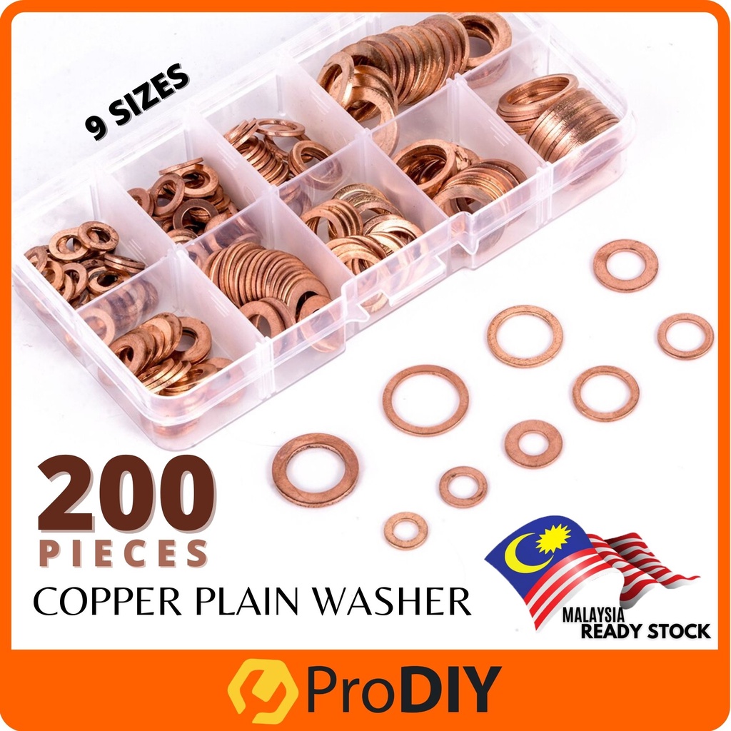 200pcs Copper Plain Washer Flat Ring Copper Washer Oil Seal Gasket ...