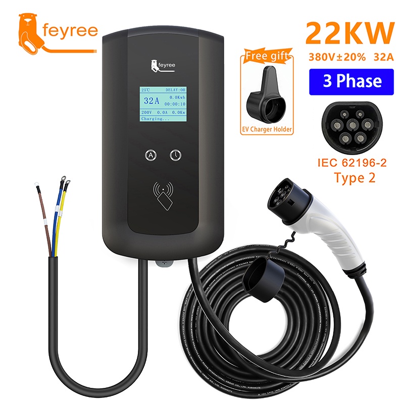 feyree EV Charger 22KW 32A 3 Phase EVSE Wallbox Electric Vehicle Car ...