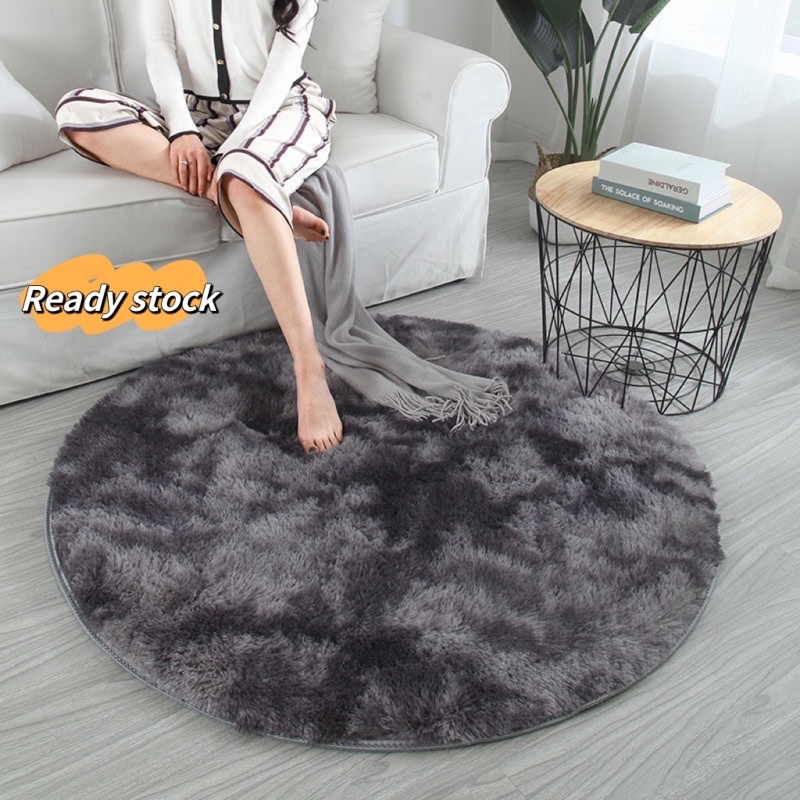 【READY STOCK】120cm DARK GREY RUG INS CARPET CIRCLE ROUND FLURRY CARPET ...