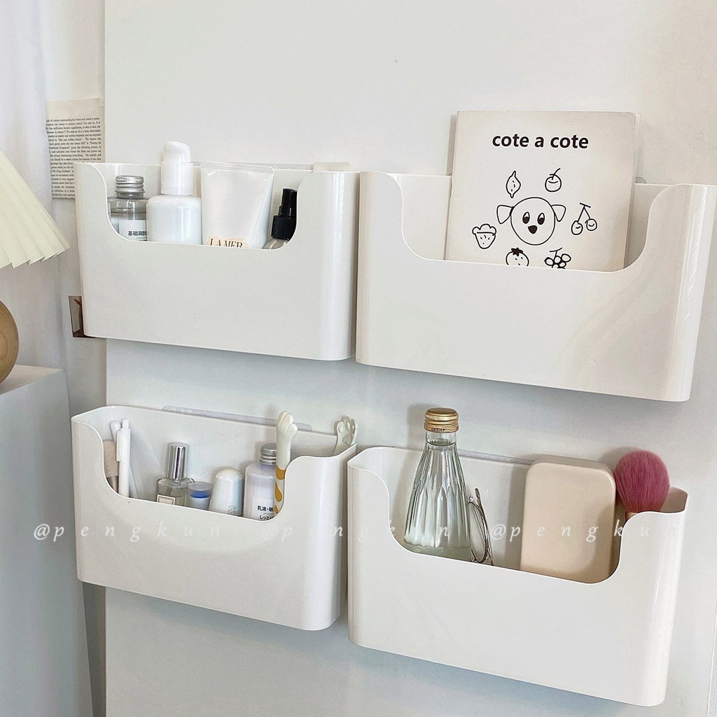 Ins Simple White Wall Mounted Storage Box Storage Kitchen Bathroom