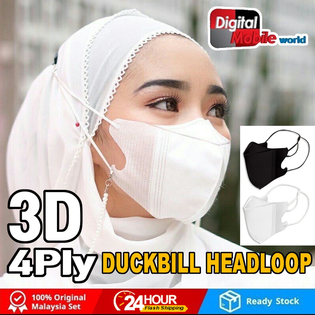Masker 4ply Duckbill 3D Headloop Hijab facemask face mask Kemenkes isi ...