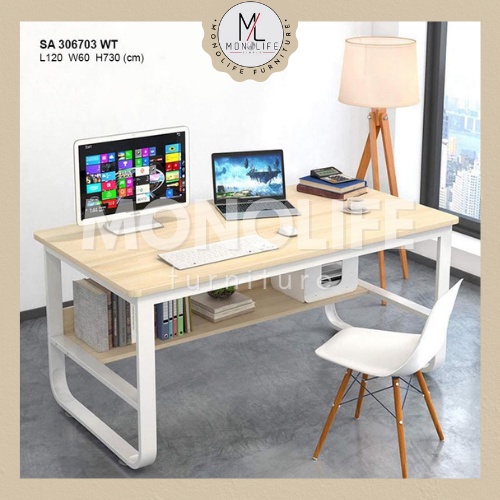 Monolife Ready Stock 120x60 Computer Desk with 2 Layer Book Self Rack ...