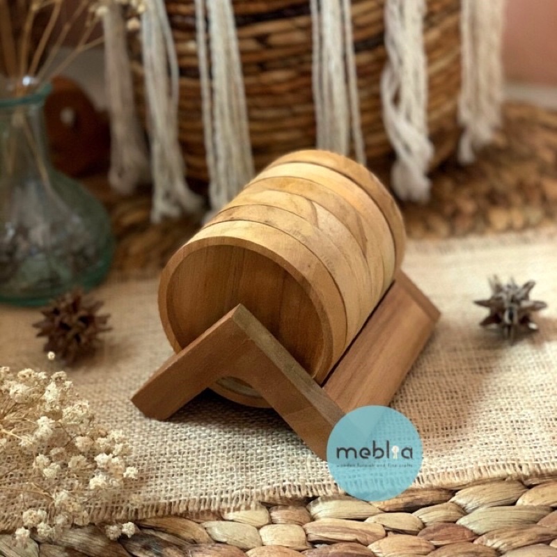 KAYU Terra Teak Wood Coaster Set Teak Wood Coasters Set With Container ...