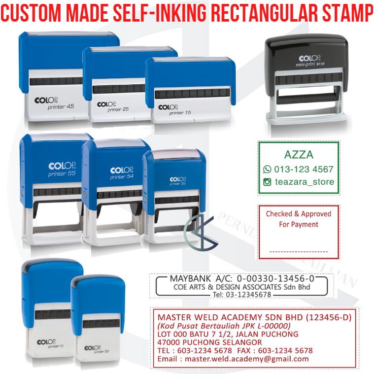 Custom Made COLOP Printer Line Self-Inking Rectangular Stamp / Rubber Stamp / Own Self Design ...